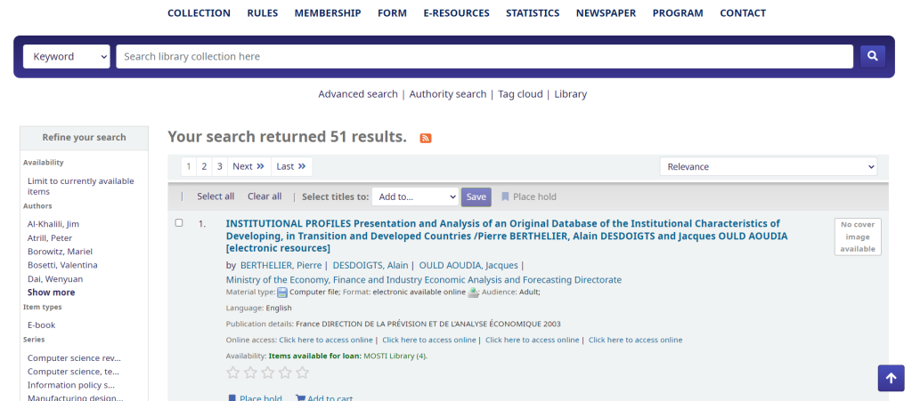 eLibrary » Malaysian Science, Technology Information Centre (MASTIC)
